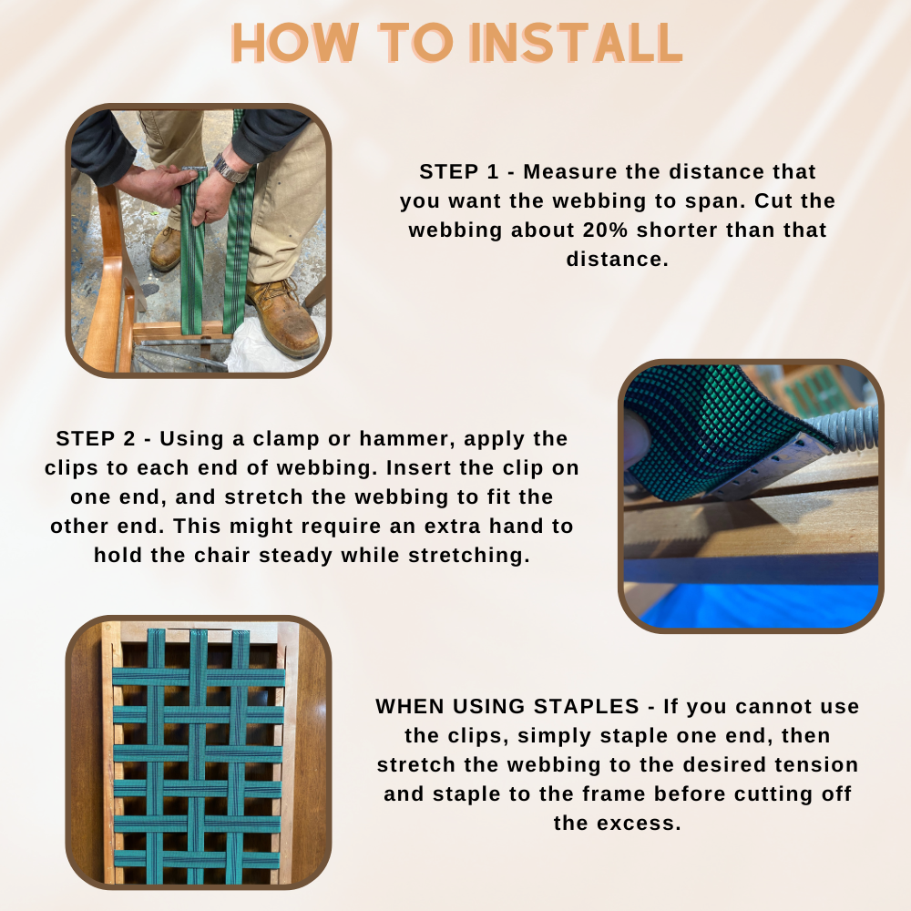 Upholstery Webbing Repair Kit 12 Metres 40 Clips – Restorers Choice